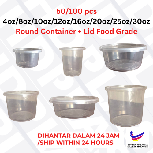 50/100 pcs 4oz/8oz/10oz/12oz/16oz/20oz/25oz/30oz Round Container + Lid ...