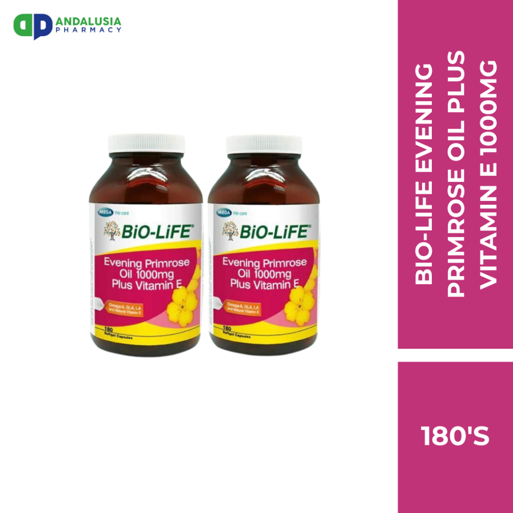 BIO-LIFE EVENING PRIMROSE OIL 1000MG PLUS VITAMIN E 180'S (EXP12/2024 ...