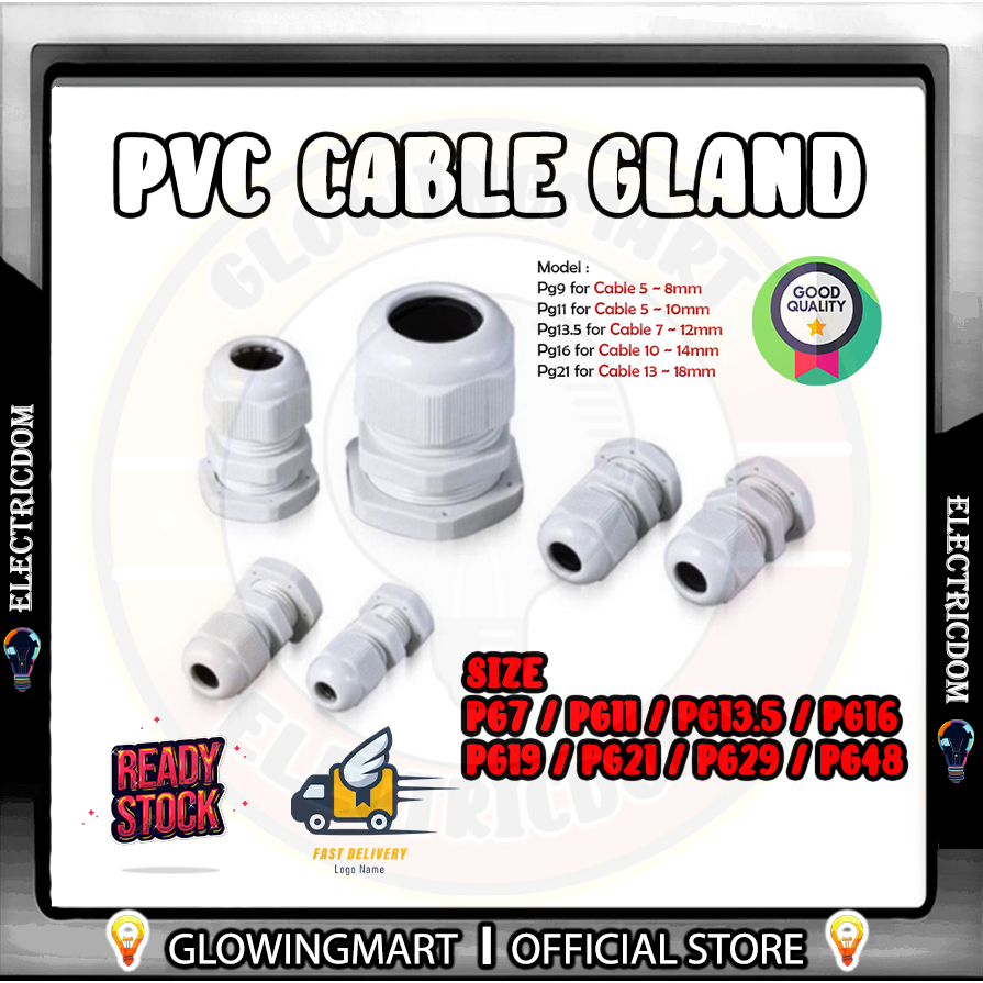 JIGO Cable Gland PVC (White) IP68 WATERPROOF PG 7 / PG 11 / PG 13.5 / PG 16 / PG 19 / PG 21 / PG ...