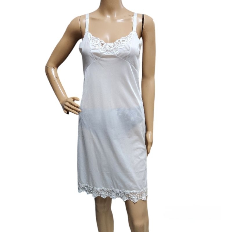 LLS9987 (M) Gunze White nylon slips dress with lace | Shopee Malaysia