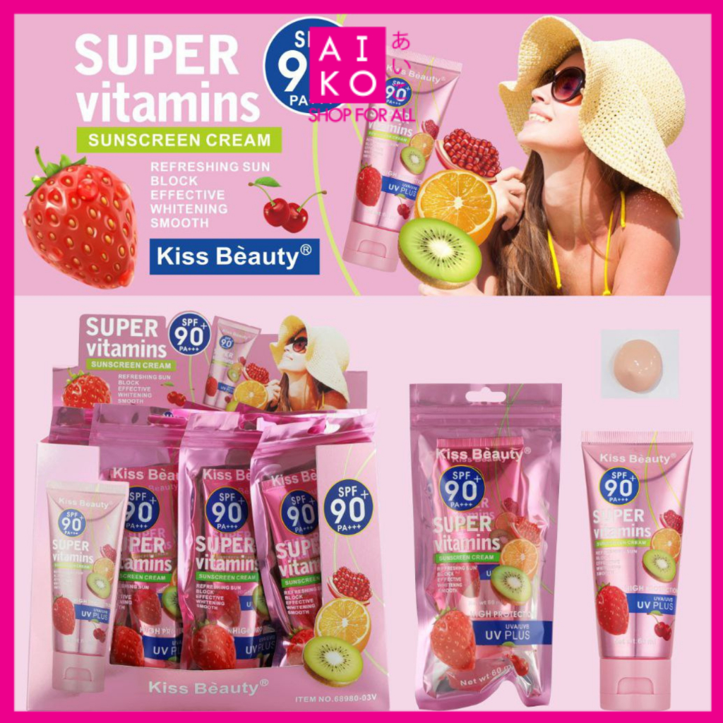 (AIKO)KISS BEAUTY SUPER VITAMIN SPF90+ SUNSCREEN CREAM SUNBLOCK 60ML (68980-03V) | Shopee Malaysia