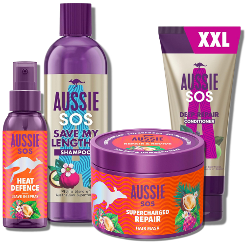 Aussie SOS Heat Defence Leave In Spray | Supercharged Repair Hair Mask ...
