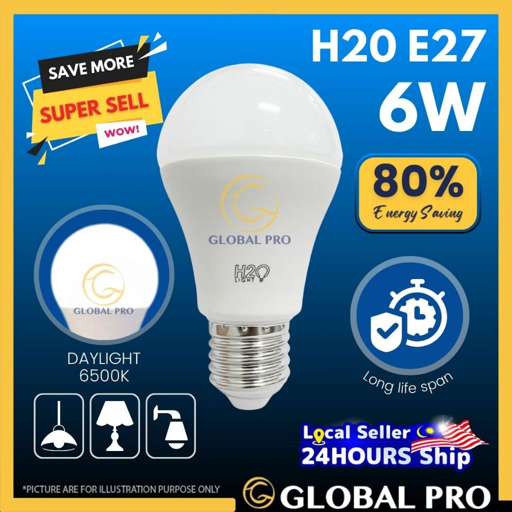 PREMIUM H2O 6W E27 Energy Saving Bulb 6500K Daylight Light Bulb Ceiling ...