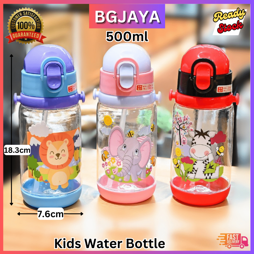 500ML Kids Water Bottle BPA Free Cartoon Botol Air with Straw and Strap ...