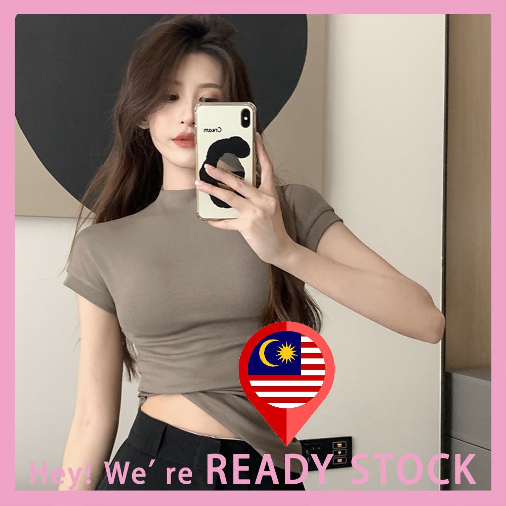 Baju Raya Inner Lengan Pendek Inner Short Sleeve Turtleneck Women High Neck Shirt Elastic Crop ...
