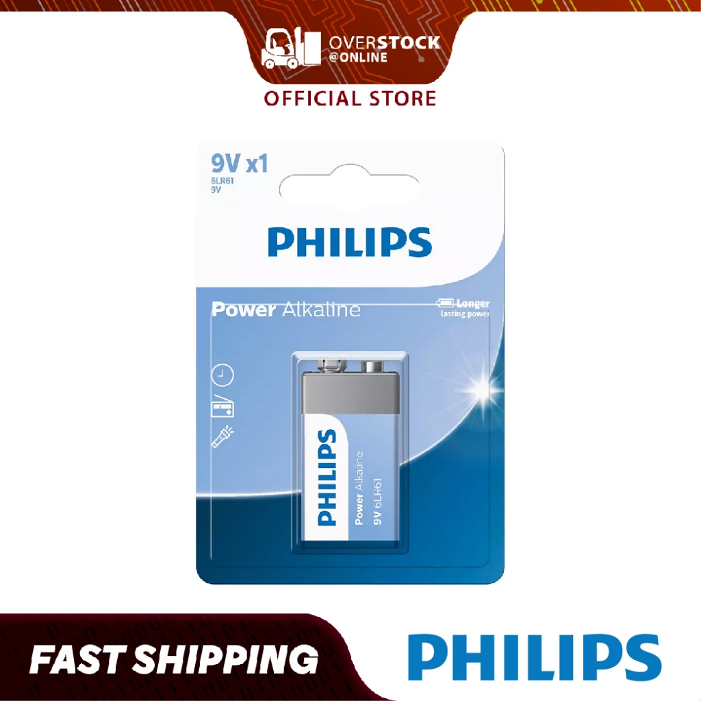 PHILIPS 6LR61 Alkaline Battery with 9V & 5 Years Shelf Life for Clock ...