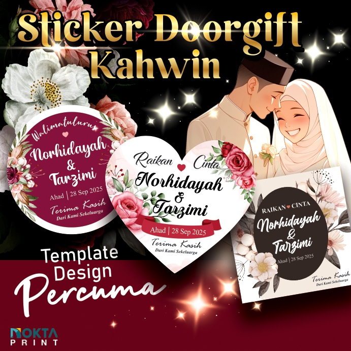 Sticker Kahwin Doorgift | 3cm 4cm 5cm 6cm | 100/200/300pcs | Design ...