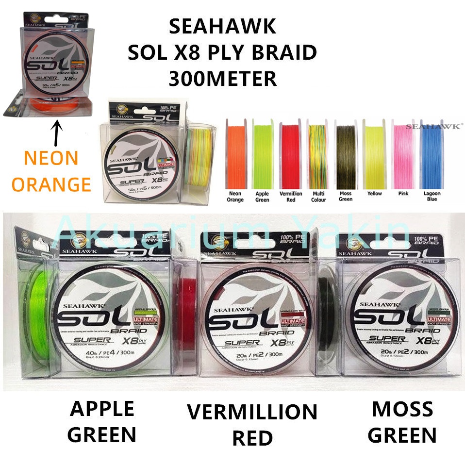 4077 SEAHAWK SOL X8 PLY BRAID 300M FISHING LINE TALI BENANG PANCING ...