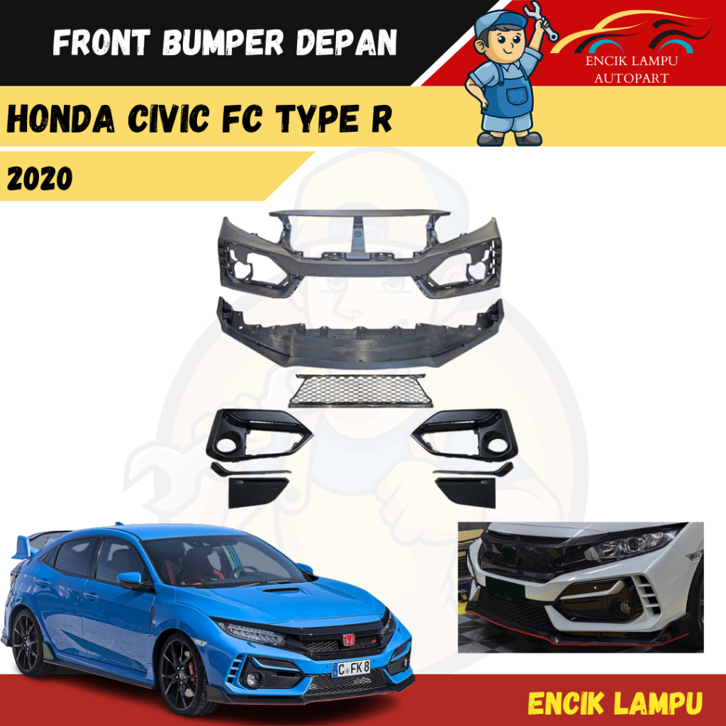 Honda Civic Fc Type R 2020 Front Bumper + Front Grille With Logo Set ...