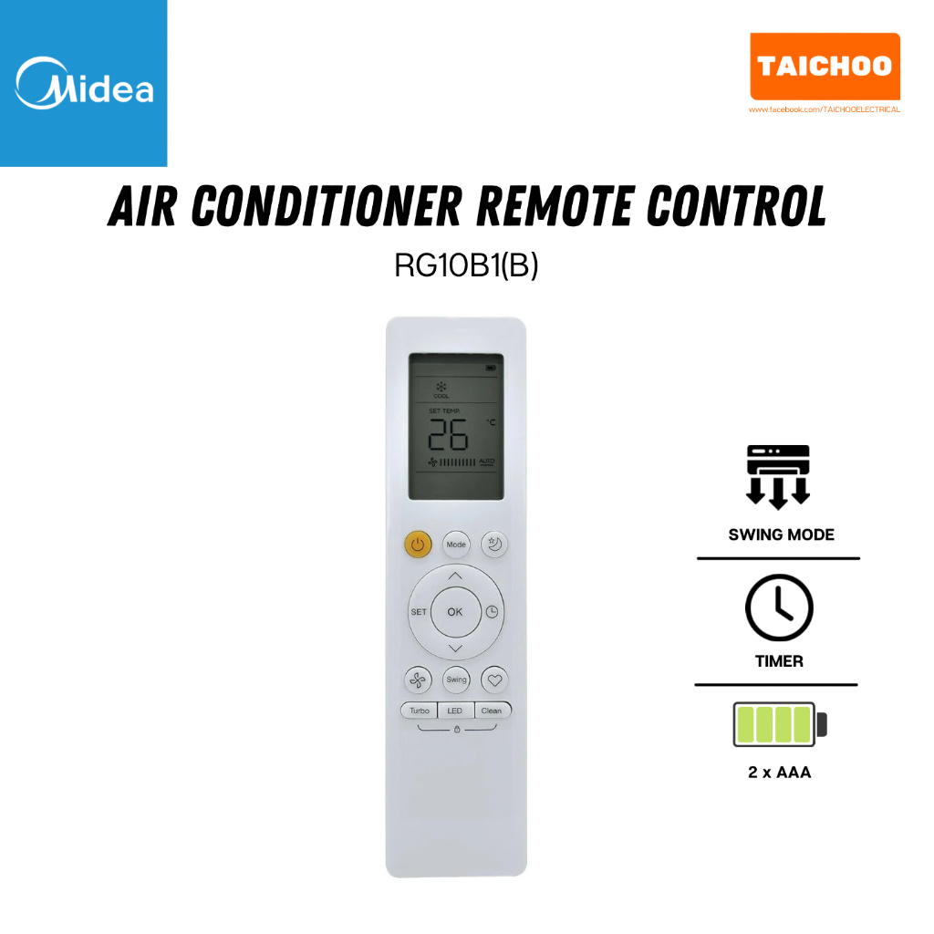 [Original] Midea Air Conditioner Remote Control RG10B1(B) | Shopee Malaysia