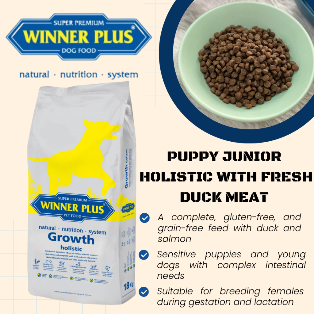 Winner Plus Puppy Junior Holistic Growth 18KG - Salmon & Duck, Gluten ...
