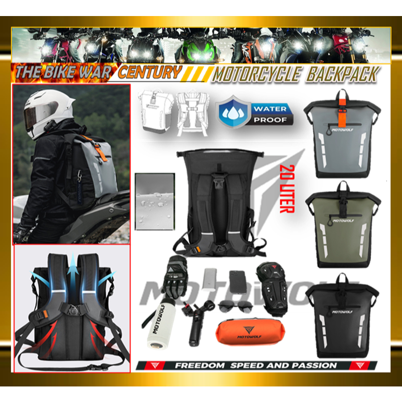 MOTOWOLF MDL0716 100% Waterproof Backpack Durable Motorcycle Bag Casual ...