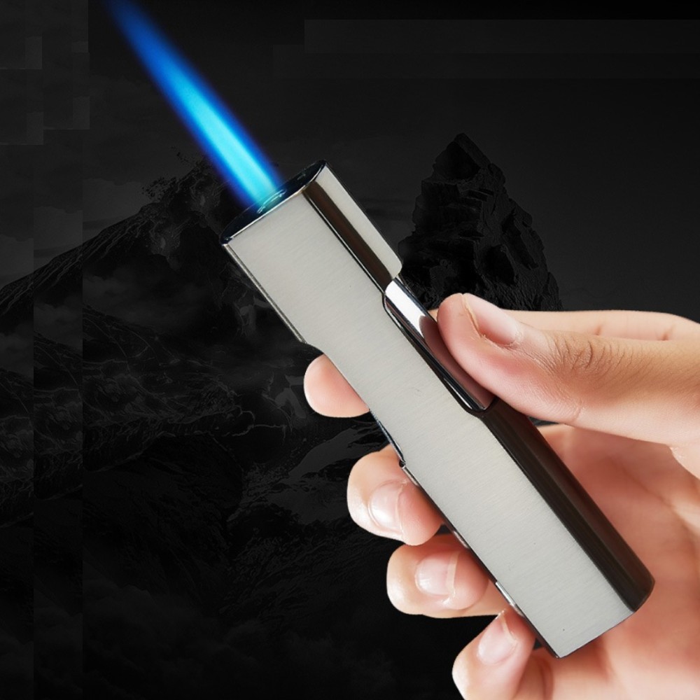 2 Side Press Slim Metal Butane Gas Creative Blue Jet Flame Lighter ...