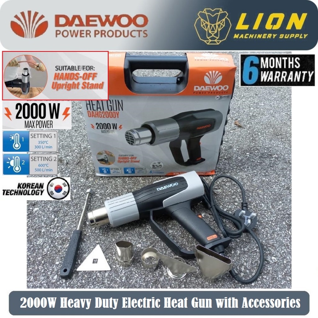 DAEWOO 2000W Pro Electric Heat Gun DAHG2000Y Included 6 Accessories - 2 ...