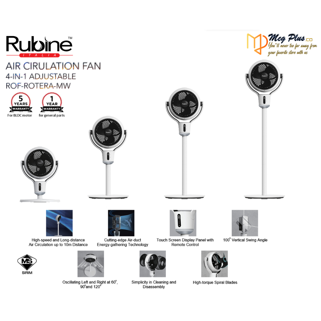 RUBINE ROF-ROTERA-MW 4-in-1 Adjustable Air Circulation Fan | Living Fan | Floor Fan | Desk Fan ...