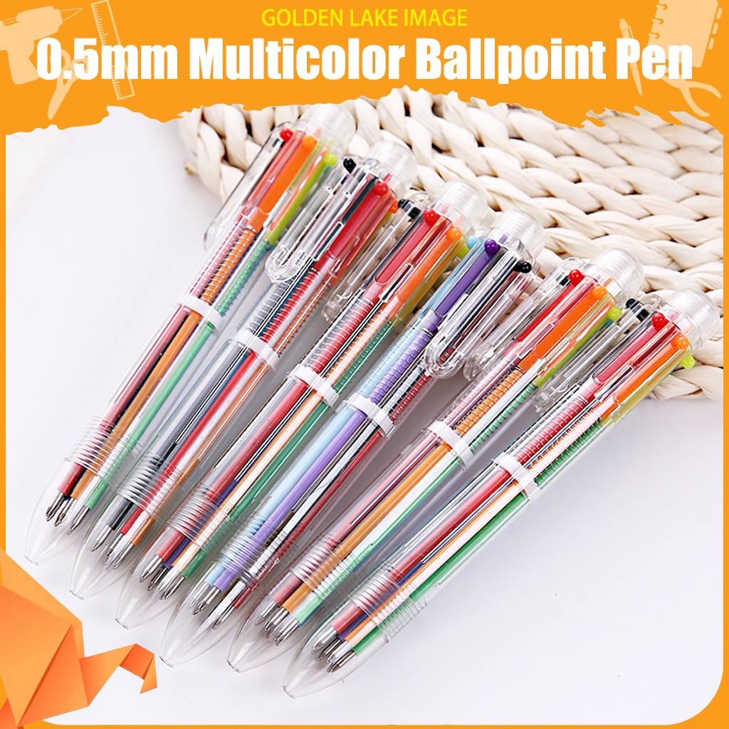 6 in 1 Multi Ball Pen Colored Highlight Pen Stationery Multi-Function ...