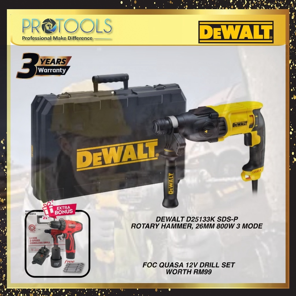 DEWALT D25133K SDS-P ROTARY HAMMER, 26MM 800W 3 MODE WIT KITBOX FOC ...