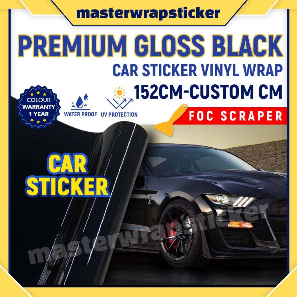 PREMIUM GLOSSY BLACK STICKER KERETA(152CM-90CM)car stiker kilat ...