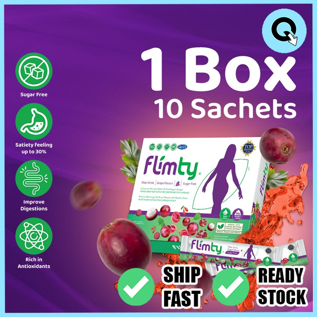 QFL Flimty Fiber Drink - Grape Flavor [1 BOX] 10 Sachets Antioxidant ...