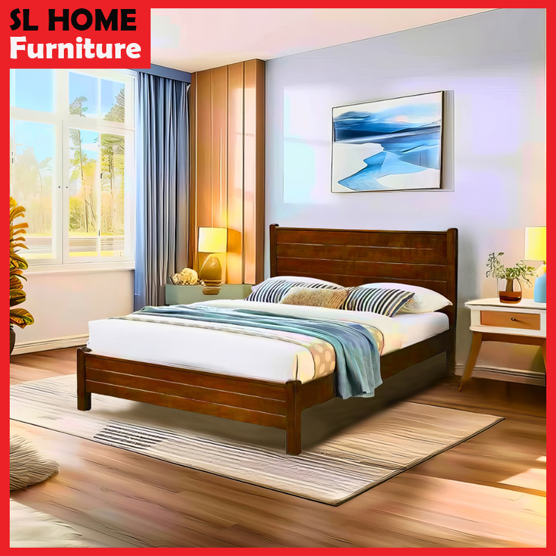 🔥SL 100% SOLID WOOD Muji Queen Bed Frame / Headboard / Katil Kayu ...