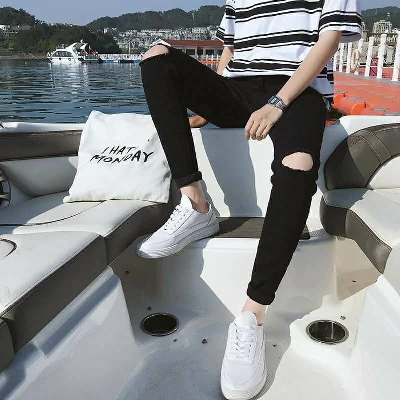 Lelaki Hole Ripped jeans Seluar ripped jeans kain tabal dan stretchable ...