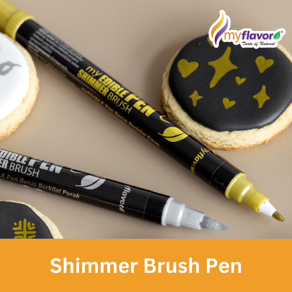 myEDIBLE Shimmer Brush Pen Dual Tip HALAL edible metallic pen Gold and ...
