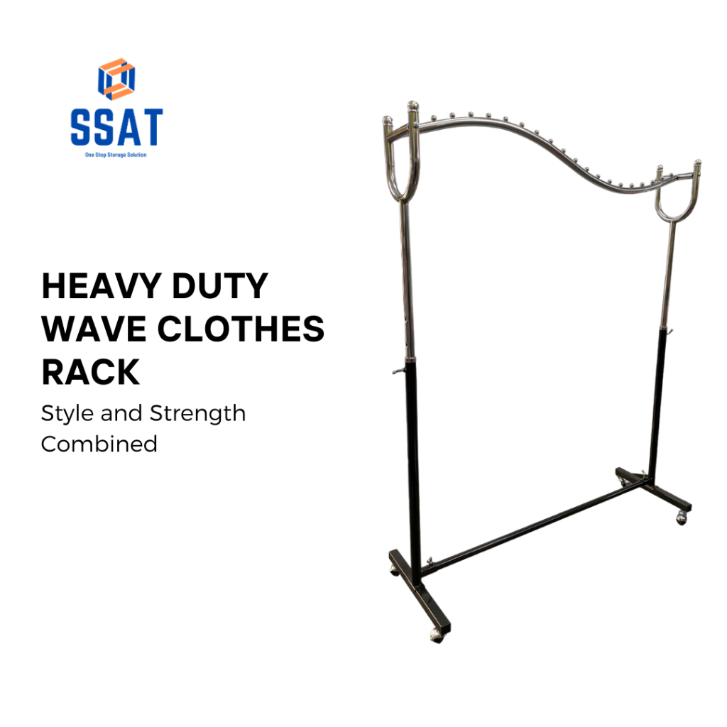 SSAT Heavy Duty Clothes Rack Stand with 4pcs Caster Included (Wave ...