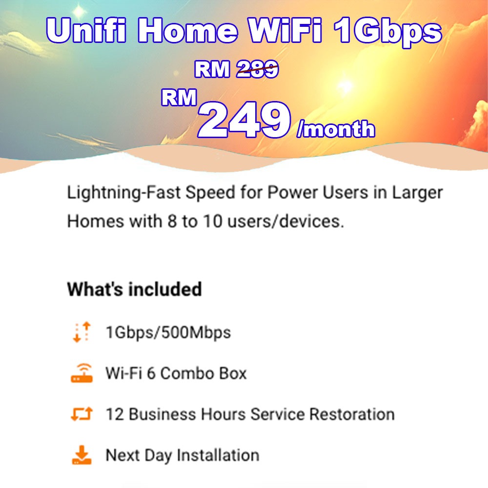UNIFI HOME WIFI BROADBAND PLAN 100Mbps/300Mbps/500Mbps/1Gbps/2Gbps WITH UNLIMITED HOME INTERNET ...
