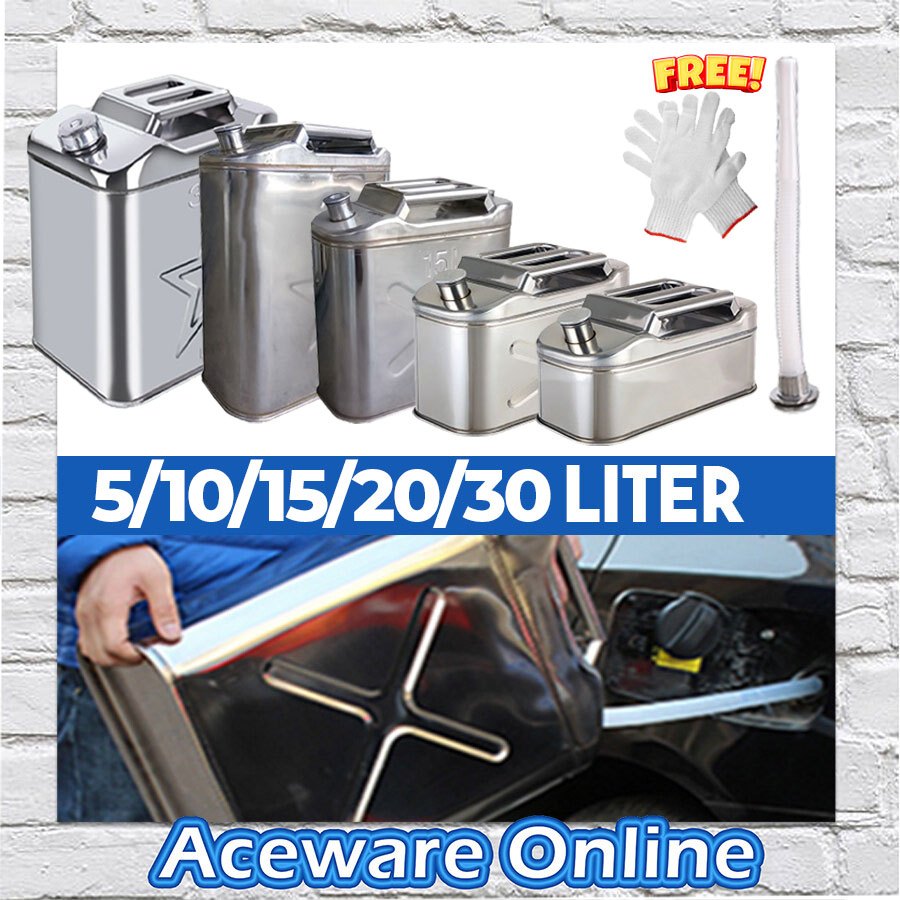 5L 10L 15L 20L 30L STAINLESS STEEL FUEL PETROL TANK CONTAINER SPARE TANK JERRY CAN GASOLINE OIL ...