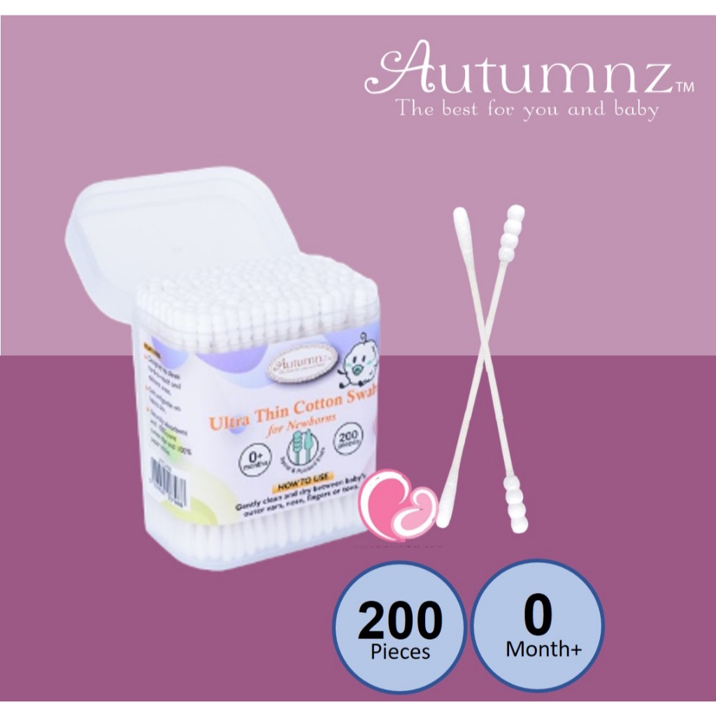 Autumnz Ultra Thin Cotton Swabs 200pcs, Cotton Buds (0 Months+ ...