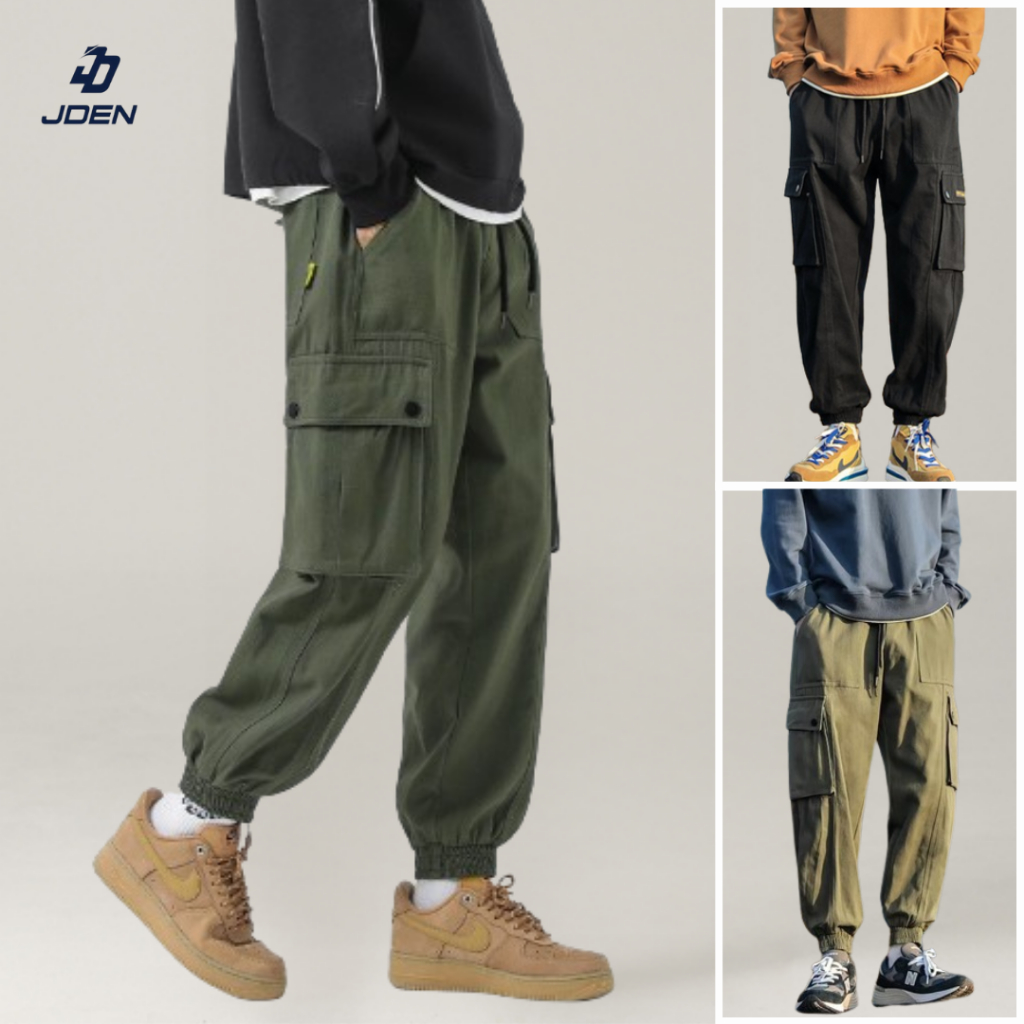 JDEN M-5XL Plus Size Army Green Multi Pocket Japanese-style Cargo Pants Men Seluar Kargo Pocket ...