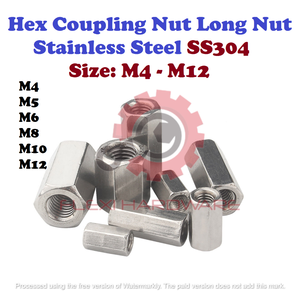 Stainless Steel Hex Coupling Nut Long Nut Thread Rod Joint M4-M12 SS304 ...