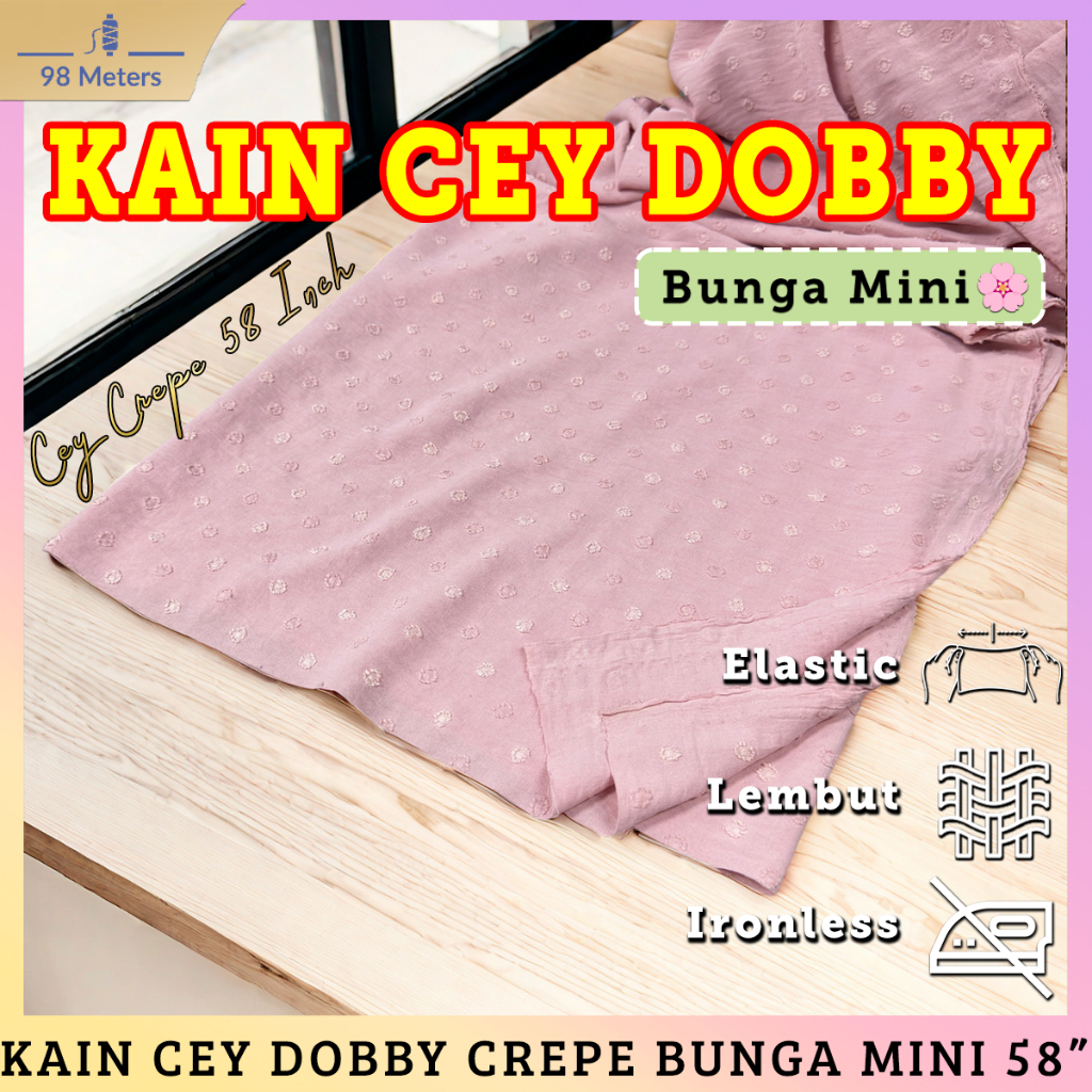[🔥NEW ️] Kain Cey Dobby Crepe Bidang 58 Inch Bunga Mini Kain Ironless Kain Elastik Cey Fabric ...
