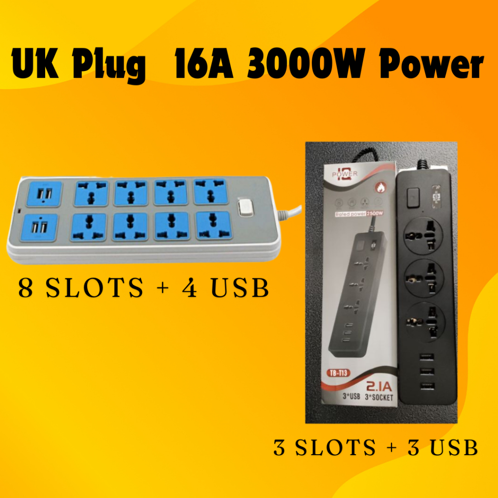 UK Plug 16A 3000W Power Strip Surge Protector Universal Plug Socket ...