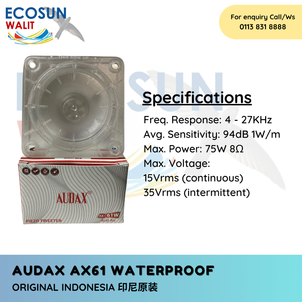 AUDAX AX-61W (SUARA INAP/SUARA CENTER) PIEZO TWEETER FOR SWIFTLET FARMING | Shopee Malaysia