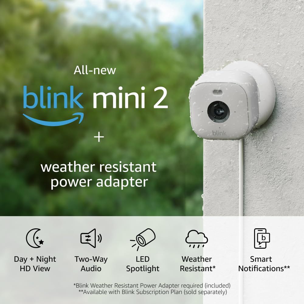 All-New Blink Mini 2 + Weather Resistant Adapter — Plug-in smart ...