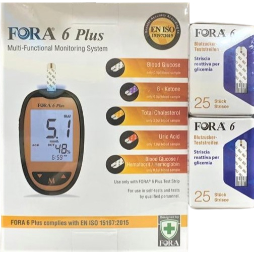 FORA 6 Plus Blood Glucose Monitoring Starter Pack (with 60 Blood ...