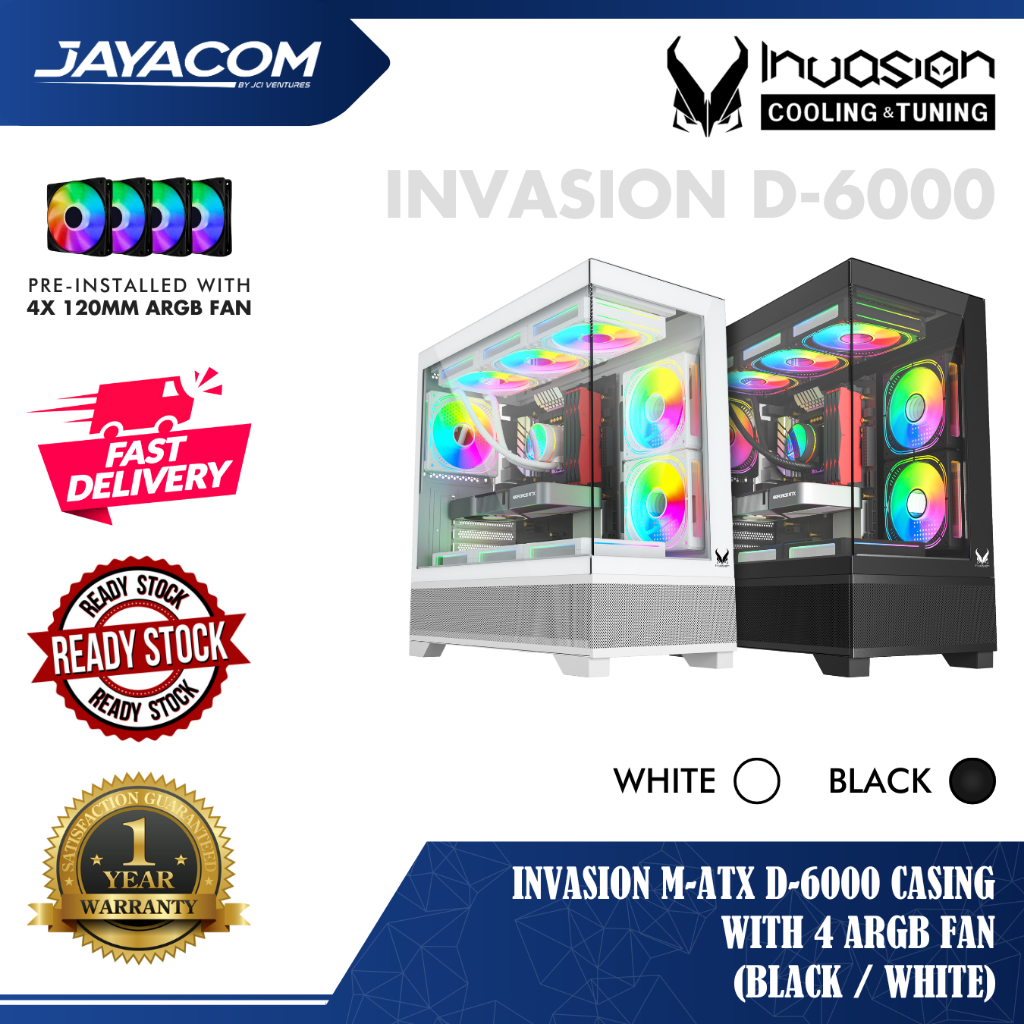 Invasion M-ATX D-6000 Casing Chassis (Black / White) [Free 4x ARGB Fan ...