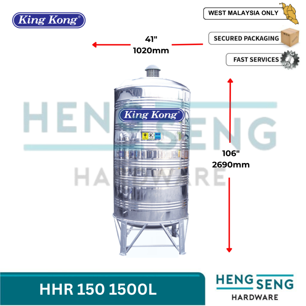KINGKONG HHR 150 1500L 330G SS304 WATER TANK (41D x 107H) KING KONG ...
