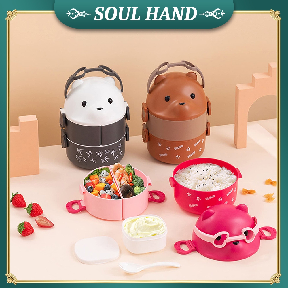 SOUL HAND Stackable Bento Box Leak Proof Large Capacity Eyeglass Bear ...