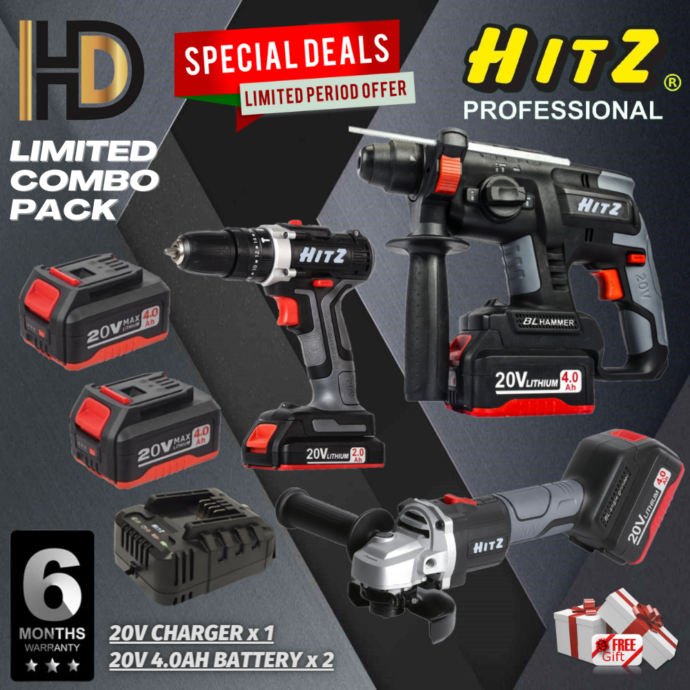 HITZ 20V 3 IN 1 MEGA COMBO / LIMITED OFFER ROTARY HAMMER + ANGLE ...