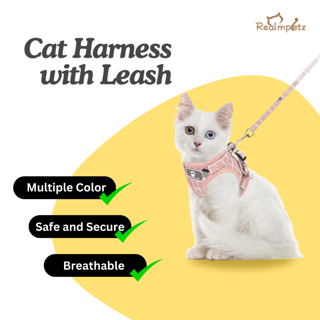 Realmpetz HT Premium Grid Design Pet Cat Harness with Leash Vest Tali ...