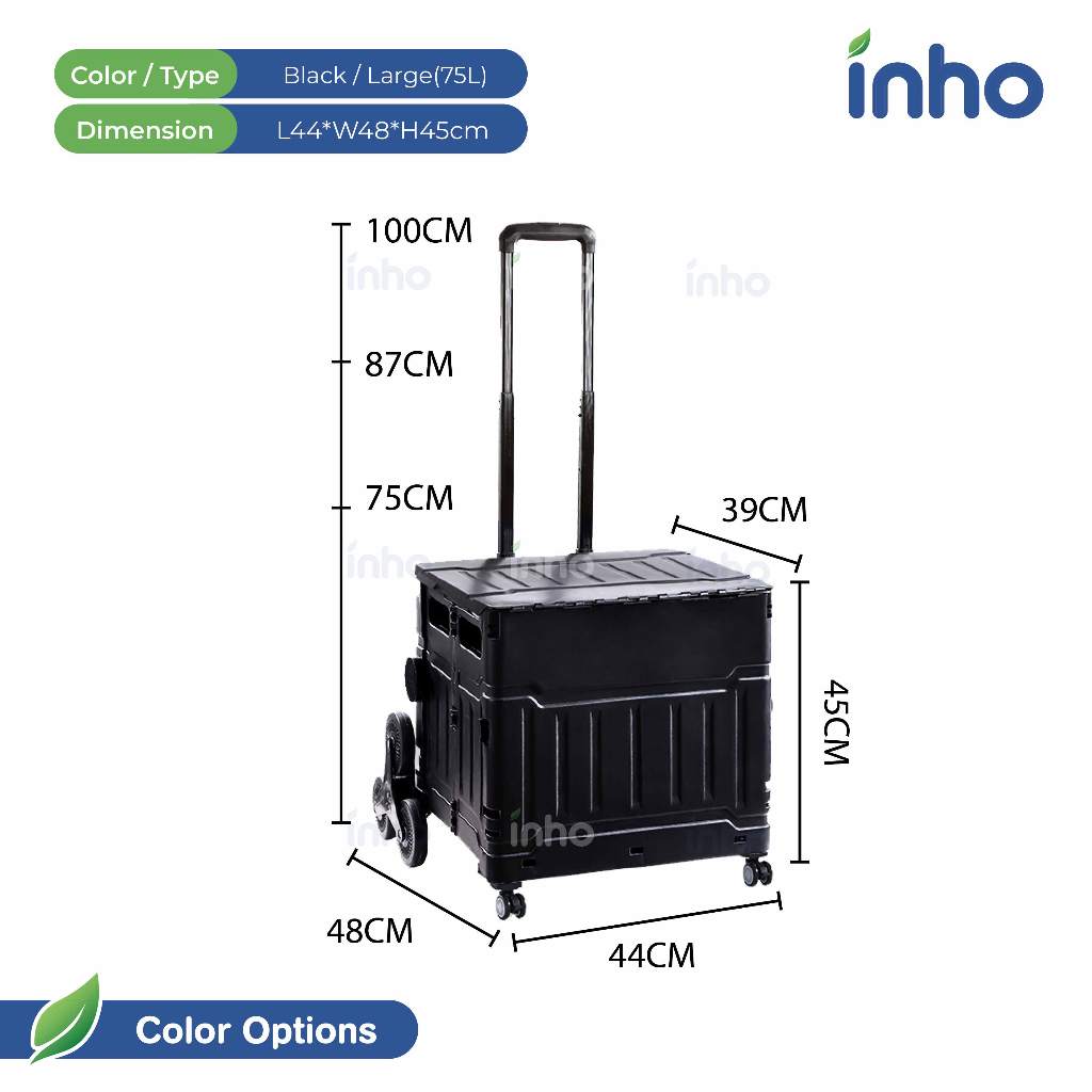 INHO 45/75L Large Shopping Cart Trolley Foldable Climber Shopping ...