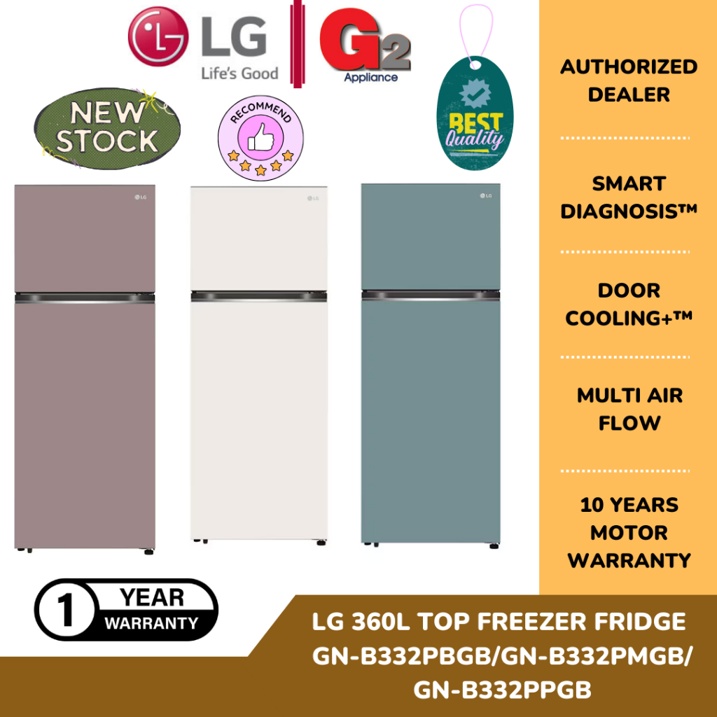 LG [READY STOCK] 360L TOP FREEZER FRIDGE GN-B332PPGB(PINK)/GN-B332PBGB ...
