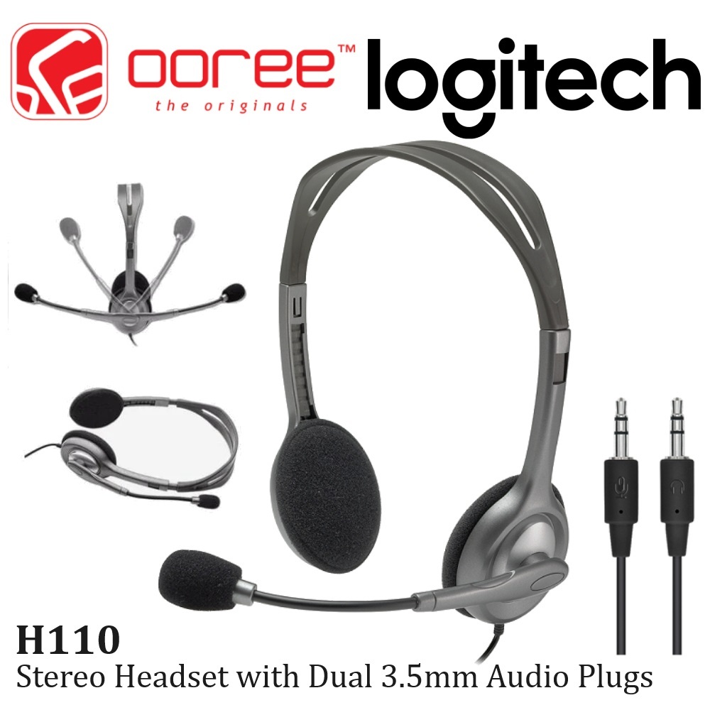 LOGITECH H110 STEREO HEADSET WITH 3.5MM DUAL PLUG , ROTATING MIC AND ...