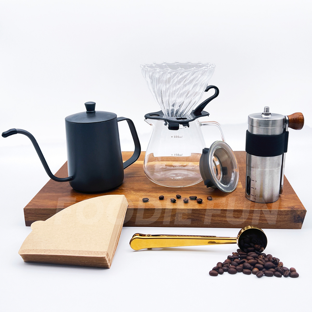 Hand Grinder Brew Coffee Set Full CoffeeBean Pot/Spoon/Filter Paper ...