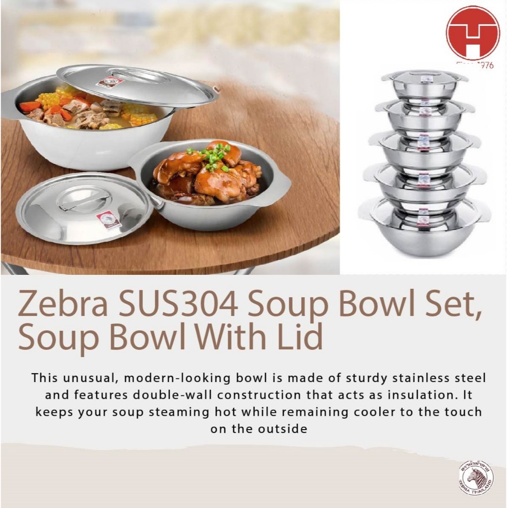[TeoHin] Zebra SUS304 Soup Bowl Set, Soup Bowl 12cm, 14cm, 16cm, 18cm ...