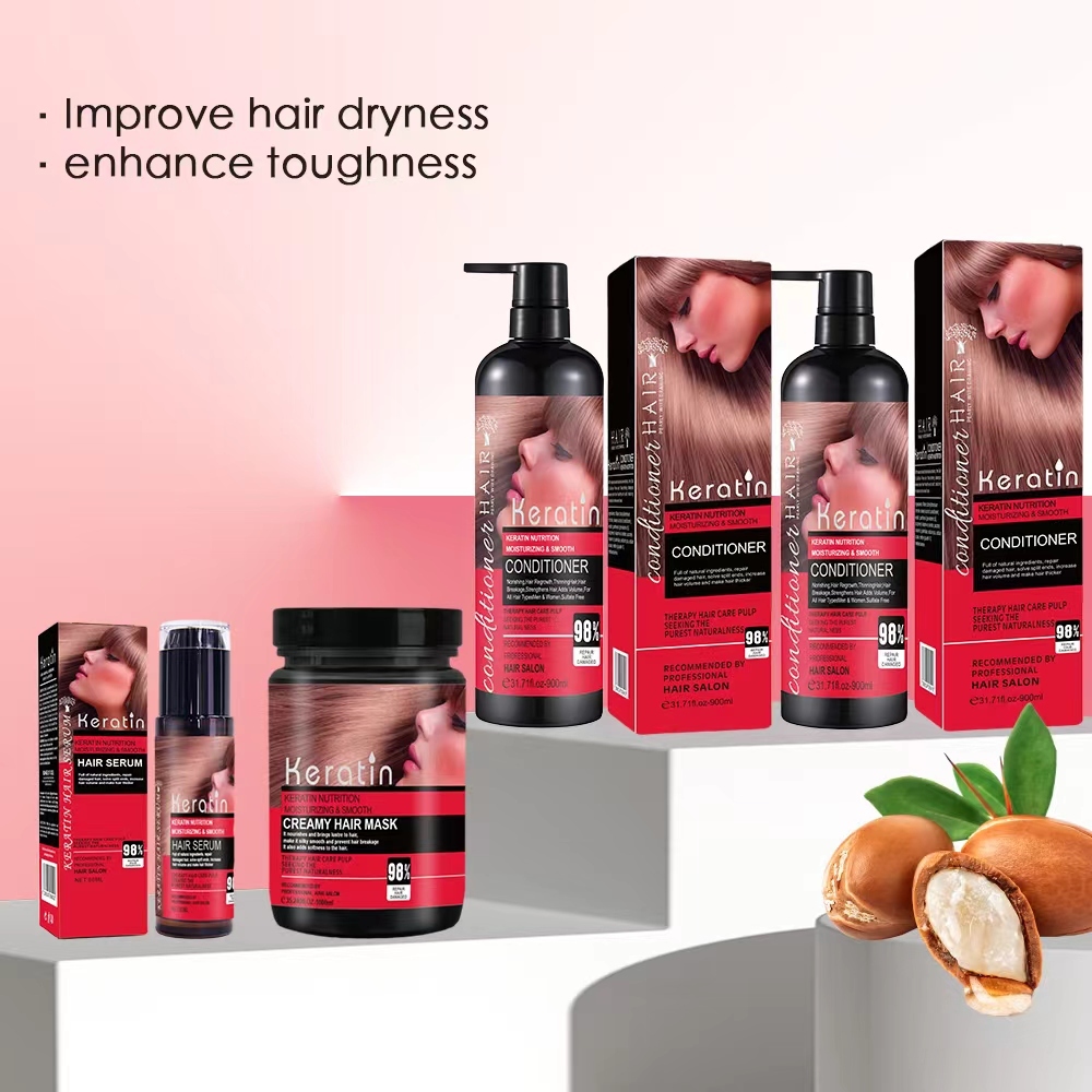 Keratin 4in1 Nutrition Moisturizing & Smooth Set includes : Shampoo, Conditioner, Serum & Hair ...