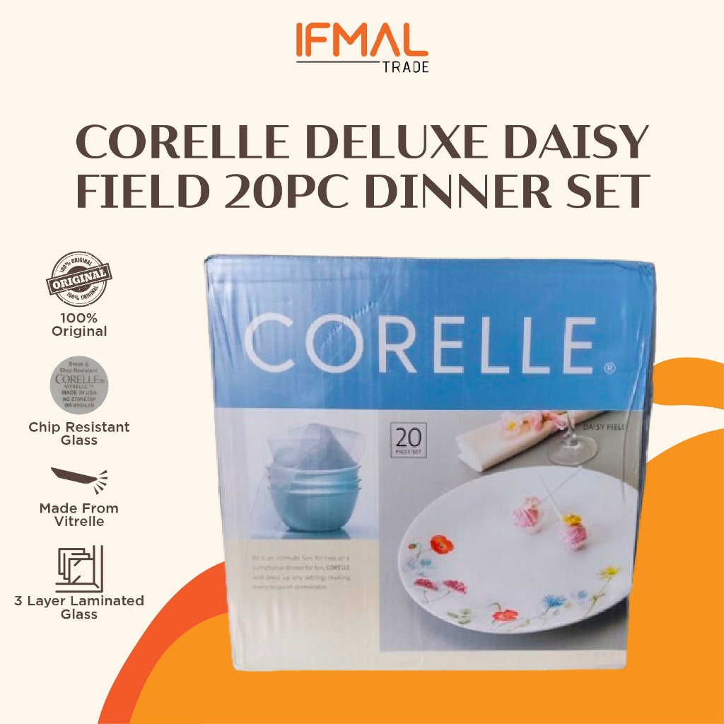(Ready Stock) Corelle Deluxe Daisy Field 20pc Dinner Set Tableware Set ...