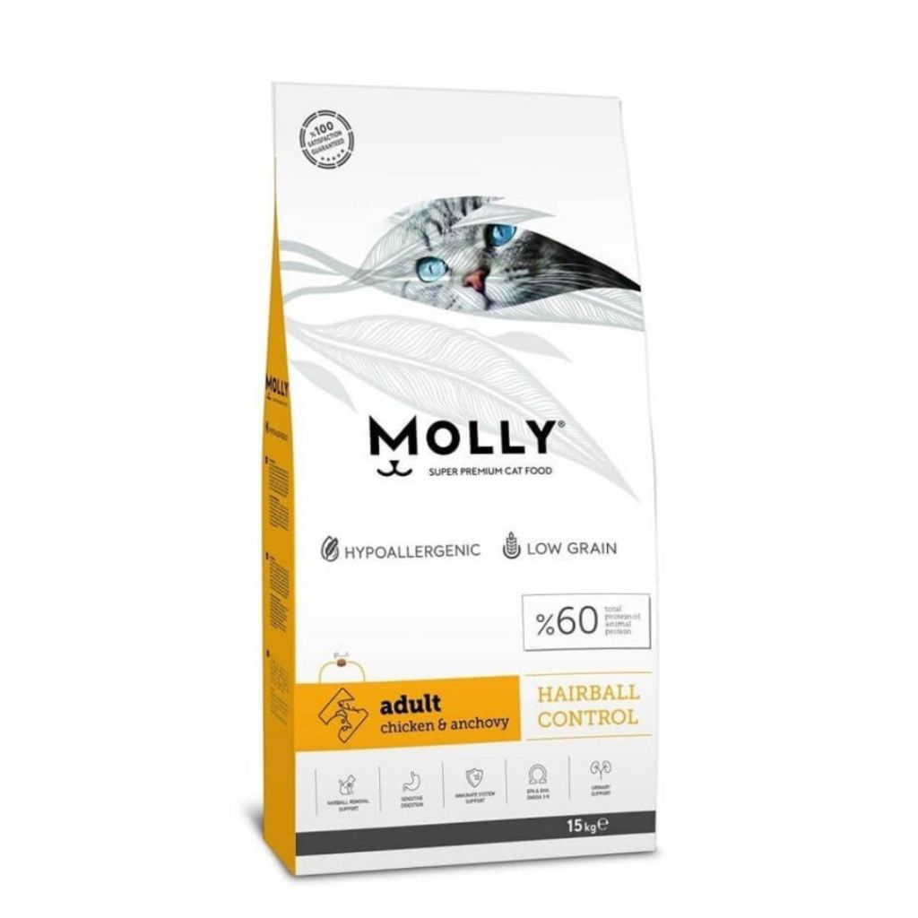Molly Hairball Control Chicken & Anchovy Adult Cat Food (15kg) | Shopee ...